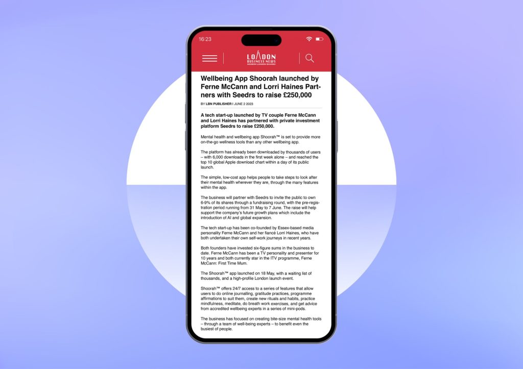 Wellbeing App Shoorah launched by Ferne McCann and Lorri Haines ...